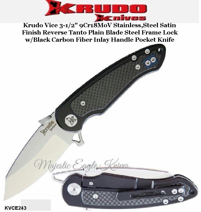 Krudo Knives KVCE243 Krudo Vice 3-1/2" 9Cr18MoV Stainless Steel Satin ...